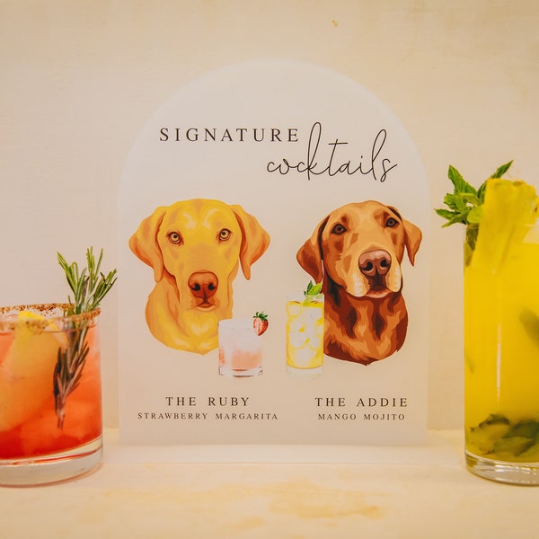 Custom Illustrated Pet Arched Bar Sign - Pet Bar Menu, Custom Wedding ...