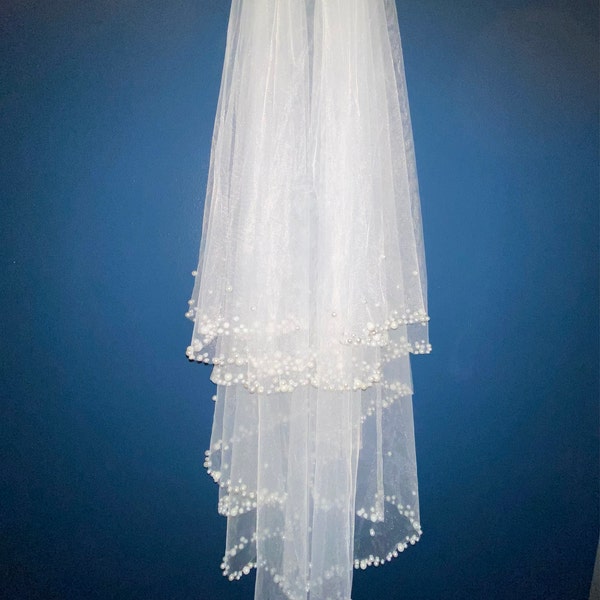 Pearl Veil Two Tier Veil Pearl Veil With Blusher Cascading Pearl Veil ...