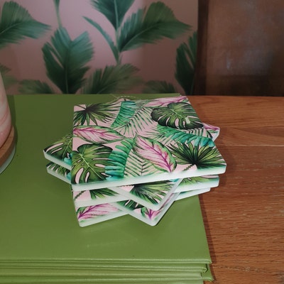 Botanical Ceramic Coasters. Monochrome. Bohoo Decor Black and White ...