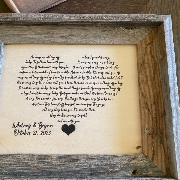 Engraved Wedding Song, First Dance Lyrics, Wood Anniversary Gift, Your ...