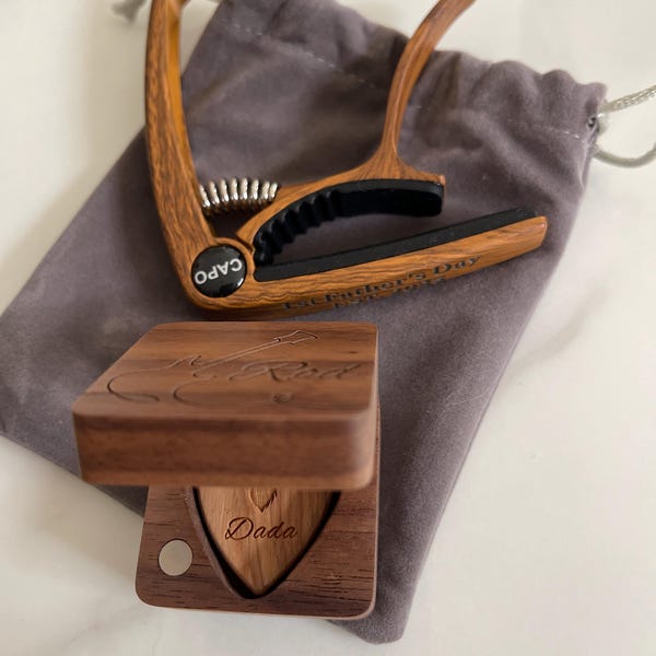 Personalized Wooden Guitar Picks With Case, Custom Guitar Pick Holder ...