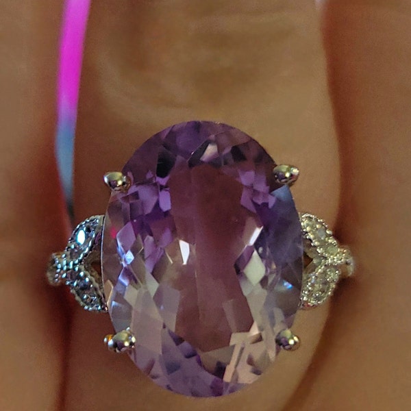 Pink Amethyst Ring, Natural Pink Amethyst Oval Cut, Silver Cocktail ...