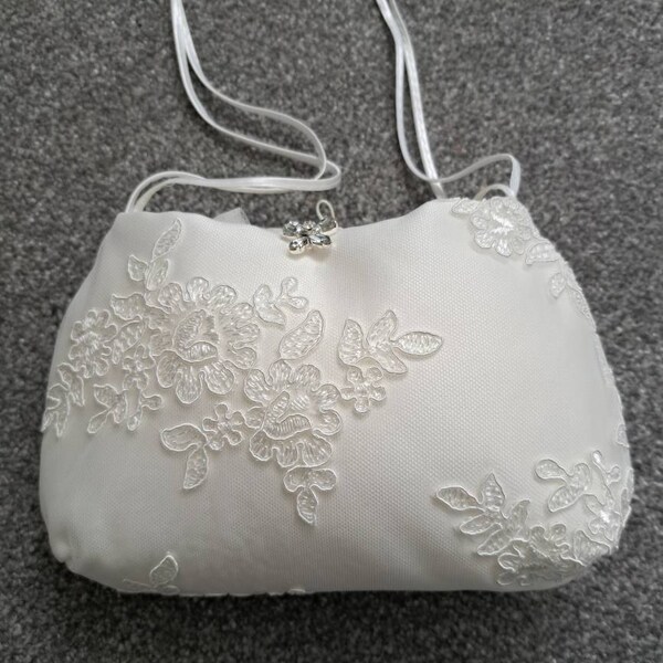 Wedding Ivory or White Satin Wth Lace Overlay Bag, Bridal Purse, Bride ...