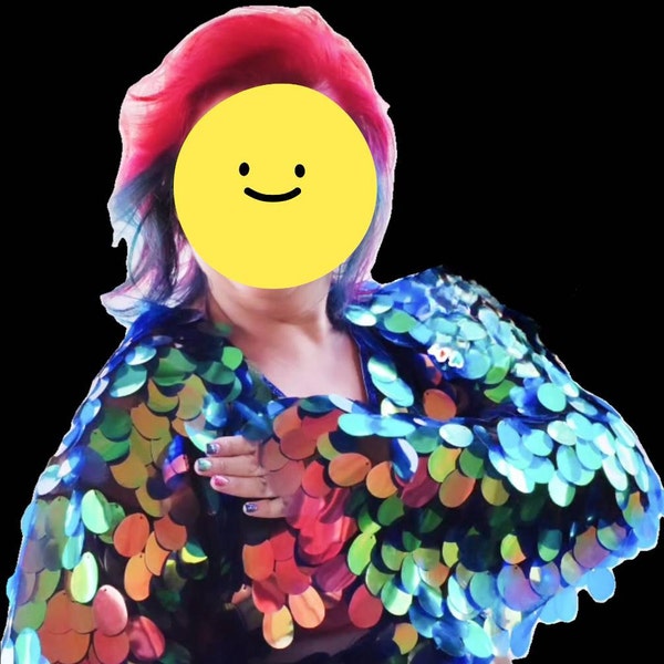 Blue Sequin Robe Burningman Men Women Stripe Cape Rave Kimono Party ...