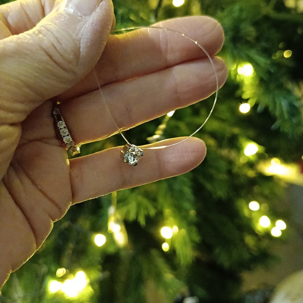 Invisible Solitaire Necklace (4 Prongs) in 6mm or 8mm Austrian Crystal ...