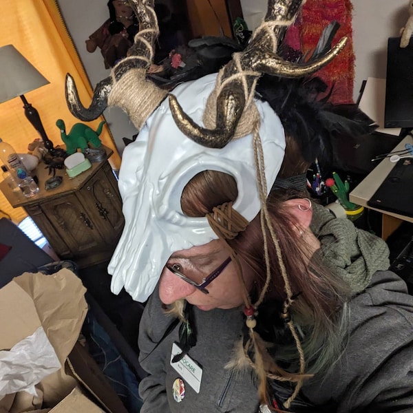 Shaman Ancestral Headdress Pagan L Deer Antler Head Skull L Ram Horn ...