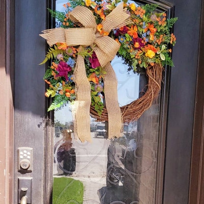 Spring Wreath, Bright Wreath for Spring and Summer, Bright Pink ...