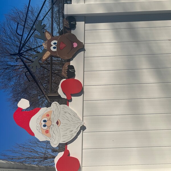 Jumbo Rudolph the Red Nosed Reindeer Christmas Fence Peeker Outdoor ...
