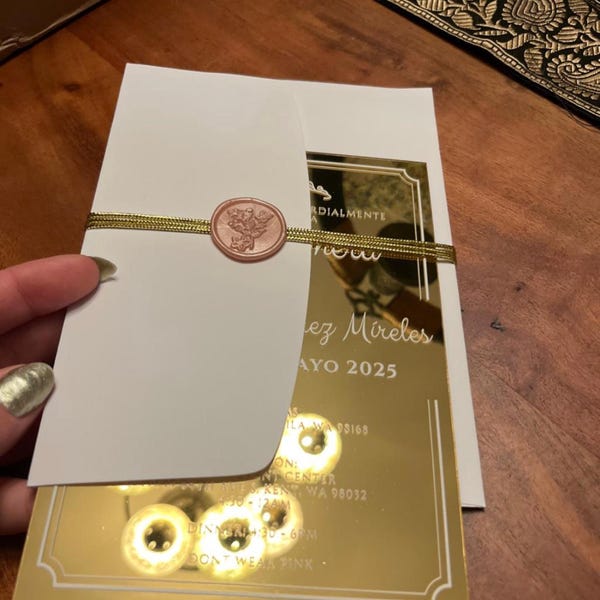 Gold Mirror Acrylic Wedding Invitations With Calendar Design, Elegant ...
