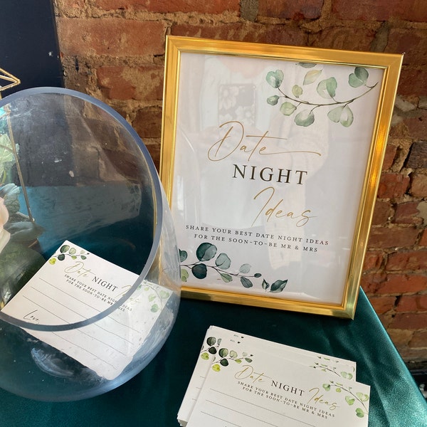 Date Night Ideas Cards and Sign Printable . Date Box or Jar . Greenery ...