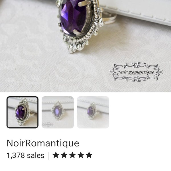 Victorian Gothic Silver Ornate Adjustable Ring With Amethyst Jewel ...