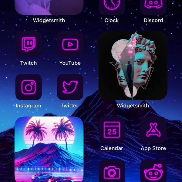 Vaporwave Icons, Synthwave iPhone and iPad App Icon, Retrowave Theme ...
