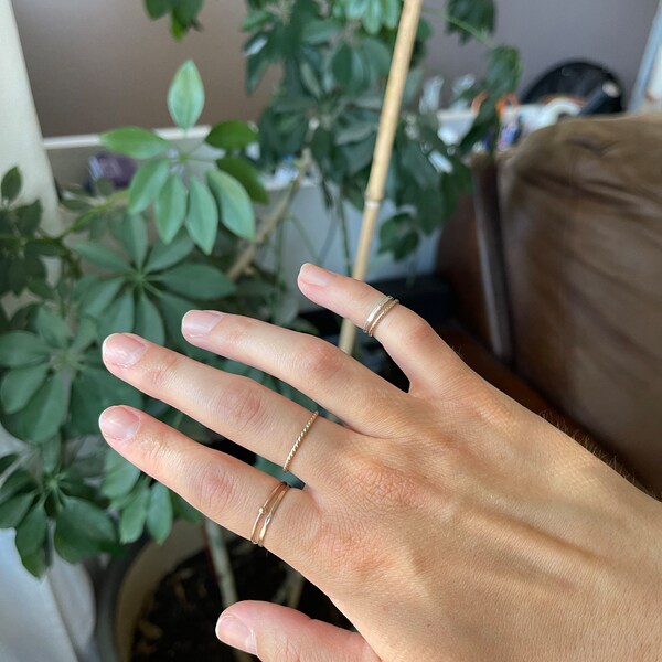 Simple Stacking Set,mixed Metals Ring Set,textured Rings,faceted Ring ...