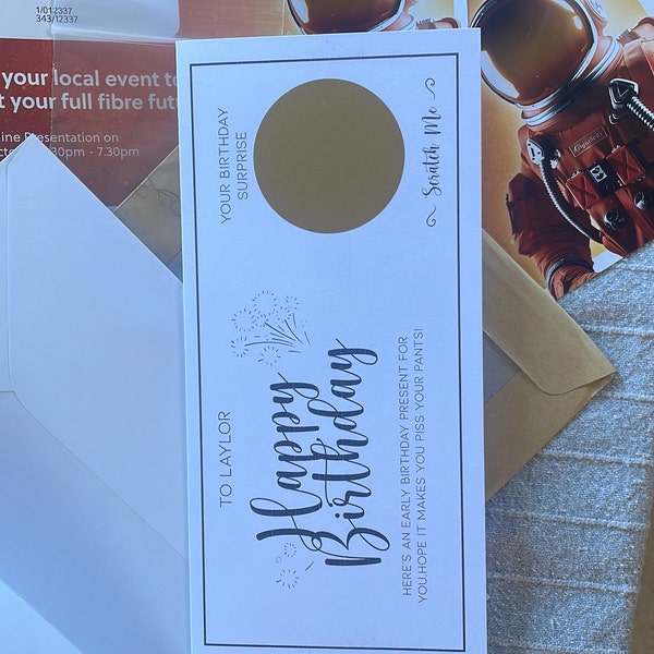 Personalised Birthday Scratch Card Gift Voucher Reveal Custom Birthday ...