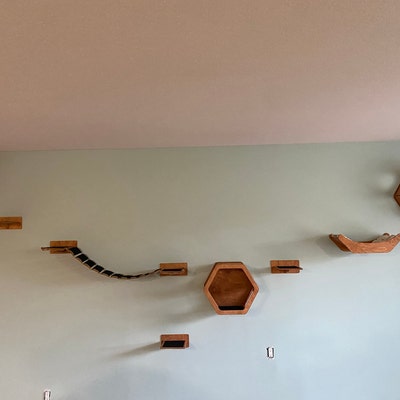 Cat Wall Mount Furniture, Cat Wall Bed, Wooden Cat Hexagon Shelves ...