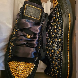 Custom Bling and Pearl Black and Gold High Top Converse - Etsy