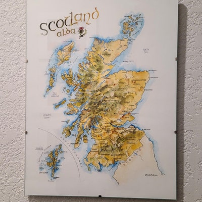 Scotland Map Watercolor Illustration Alba Scottish Highlands Counties ...