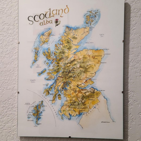 Scotland Map Watercolor Illustration Alba Scottish Highlands Counties ...