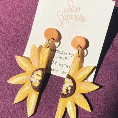 Split Sunflower Earrings/eclectic Sunflower Earrings/ Statement ...