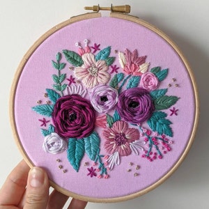 PDF Pattern Purple Posy, Intermediate Embroidery, Embroidery Pattern ...