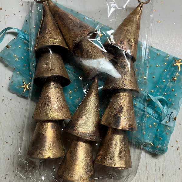 Handmade Rustic Lucky Vintage Cone Shaped Bells and Sweet Us Pouch for ...