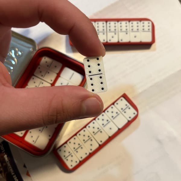 Travel Dominoes in Altoids Tin - Mini Domino Double Six With Tile Racks ...
