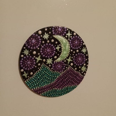 Starry Night Moon Magnet, Hand Painted, Handmade, Unique Painted ...