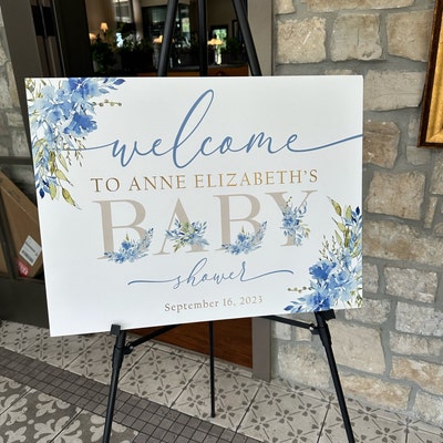 Boy Baby Shower Welcome Sign, Blue Baby Shower Sign Boy, Blue Floral ...