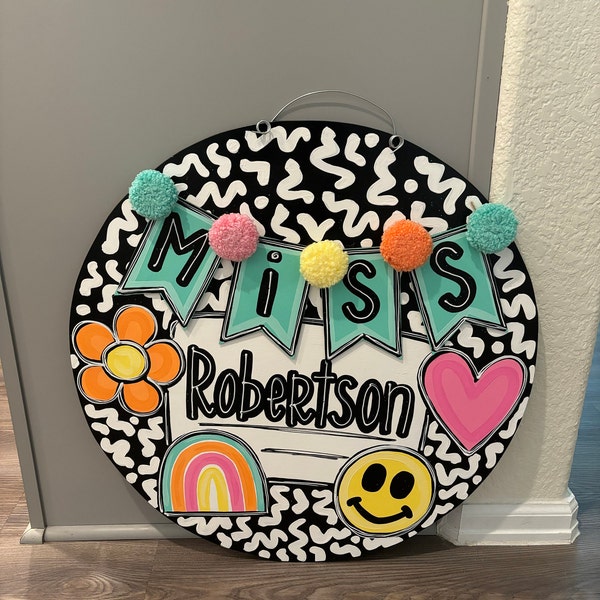 Teacher Door Hanger, Classroom Door Hanger, Back to School, Retro Door ...