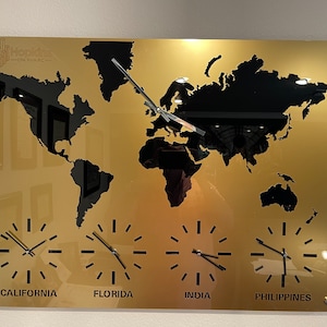 Silver Acrylic World Map Timezone Wall Clock - Etsy