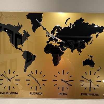 Silver Acrylic World Map Timezone Wall Clock - Etsy