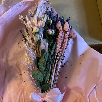 Dried Rose & Lavender Bouquet Everlasting Flower Arrangement Bridesmaid ...