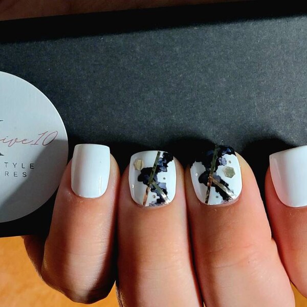 Short Stiletto Press on Nails Fall Colors Press Ons Mustard Yellow Full Set Handpainted With Gel ...