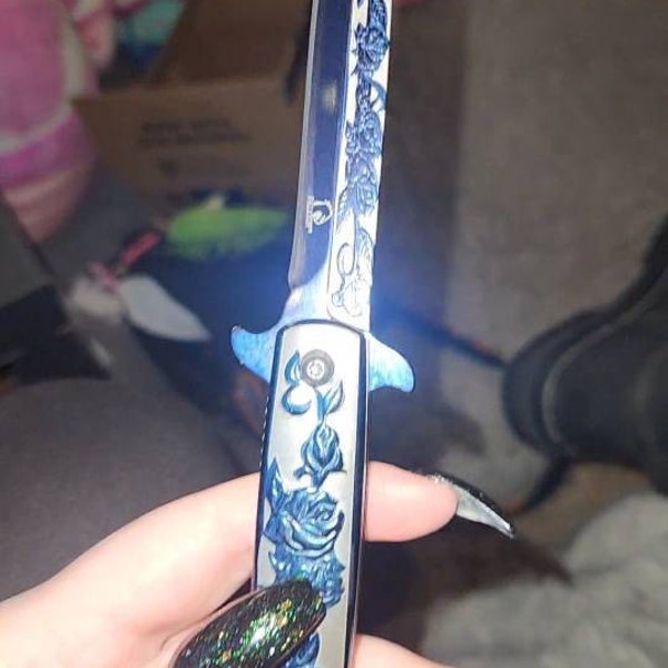 9” Black Cross Cute Knife Spring Assisted Open Blade Folding Pocket ...