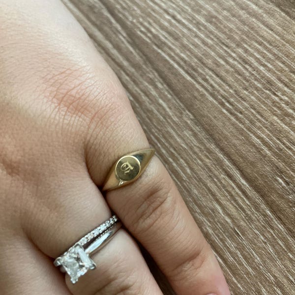 6MM Circle Signet Ring, 14k Solid Gold Engraved Signet Ring, Handmade Round Initial Ring, 10k ...