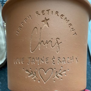 Personalised Engraved Retirement Terracotta Flower Pot, Custom Made ...