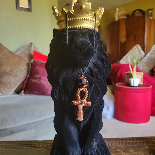 Copper Coiled Ankh, Obsidian Bead Pendant - Etsy