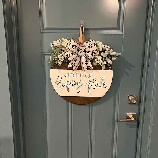 Front Door Decor | Welcome to Our Happy Place | Year Round Wreath ...