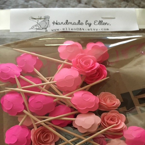 Set of 24pcs - 3D 'ROSE ' Party Picks, Cupcake Toppers, Toothpicks ...