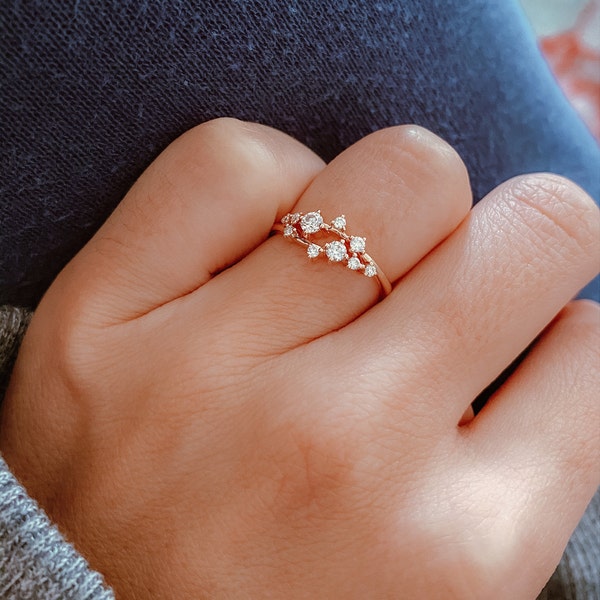 Vintage Diamond Wedding Bands Women Rose Gold Art Deco Engagement Ring ...