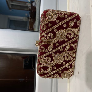 Gold Prom Clutch Purse, Bag With Solitaire Diamond Embroidery, Mirror ...