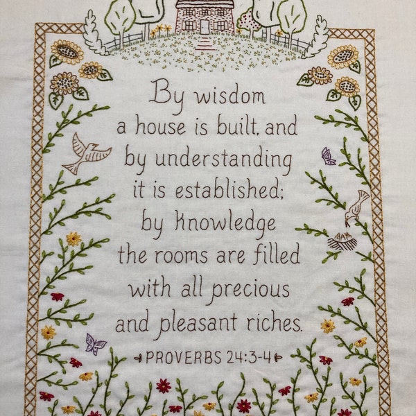 By Wisdom a House is Built - Proverbs Embroidery KIT in Color - Wedding ...