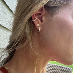 14k Solid Gold Diamond Long Leaf Curved Ear Crawler for Women, Diamond ...