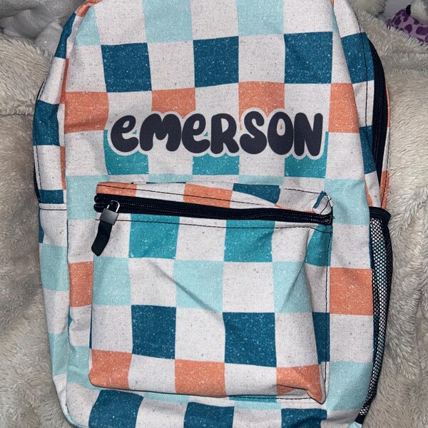 Personalized Backpack Checkered, Back to School Boys Bag Kids Toddler ...