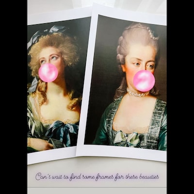 Reading Lady With Pink Bubble Gum, Funny Vintage Altered Art Portrait ...