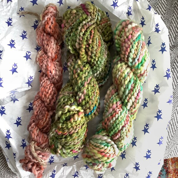 Spiral Hand Spun Art Yarn, Pink Merino Wool Yarn for Knitting and ...