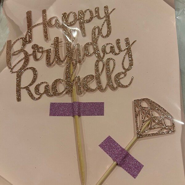 Rose Gold Glitter Happy Birthday Cake Topper | Personalized Happy ...