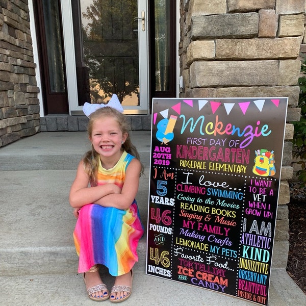 Girls First Day of School Chalkboard Sign Style, Back to School ...