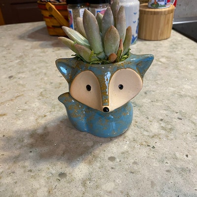 Cute Turquoise/brown Fox Animal Planter Pot With Living - Etsy