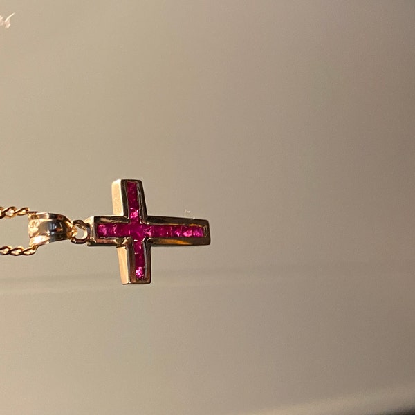 1 Ctw Natural Red Ruby Cross Pendant / Channel Set Pendant 27 MM ...